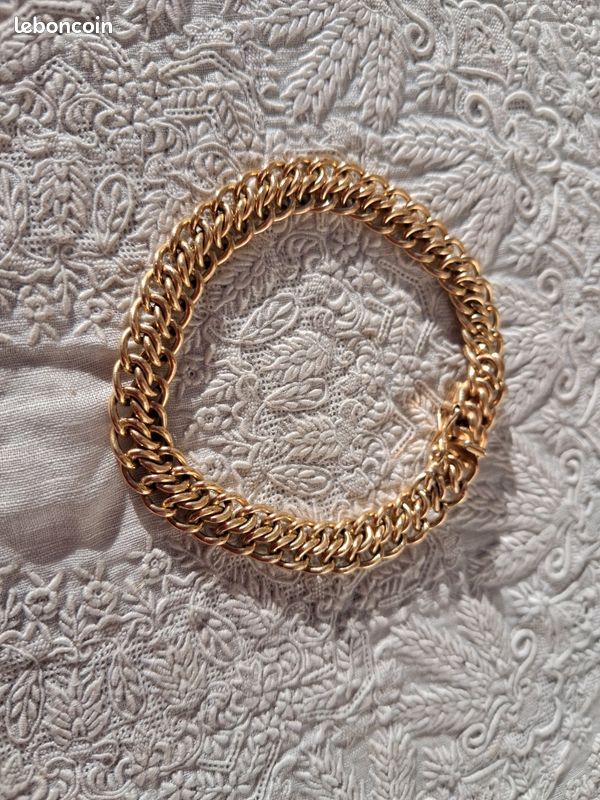 Bracelet gourmette double maille americaine plaqué or G-L 18 carat ...