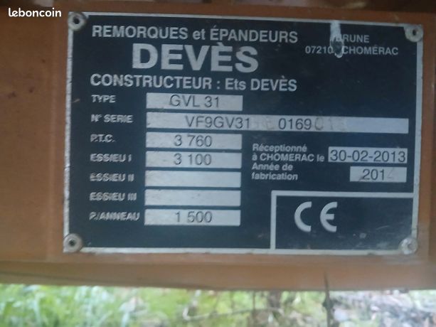 Remorque deves d'occasion - Matériel agricole - leboncoin