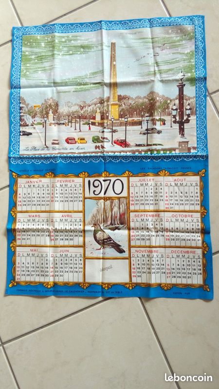 Torchon calendrier année 1970 la place de la Concorde en hiver - Collection