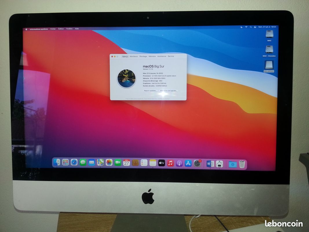 IMac, 8 Go, i5, 3.2GHz, 8 Go, Big Sur, Pack Office 2019 - Ordinateurs