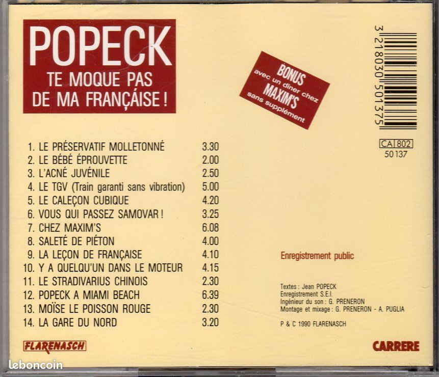 Popeck - Te Moque Pas De Ma Francaise - (Spectacle) - (CD Album) - CD ...