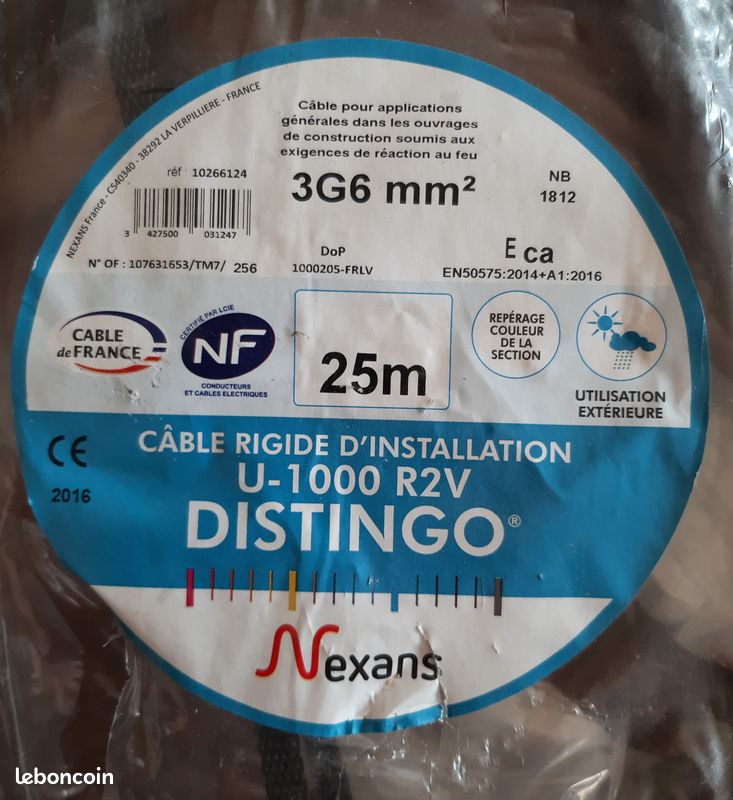 Nexans Câble rigide U-1000 R2V 3G6mm2 12m - Bricolage