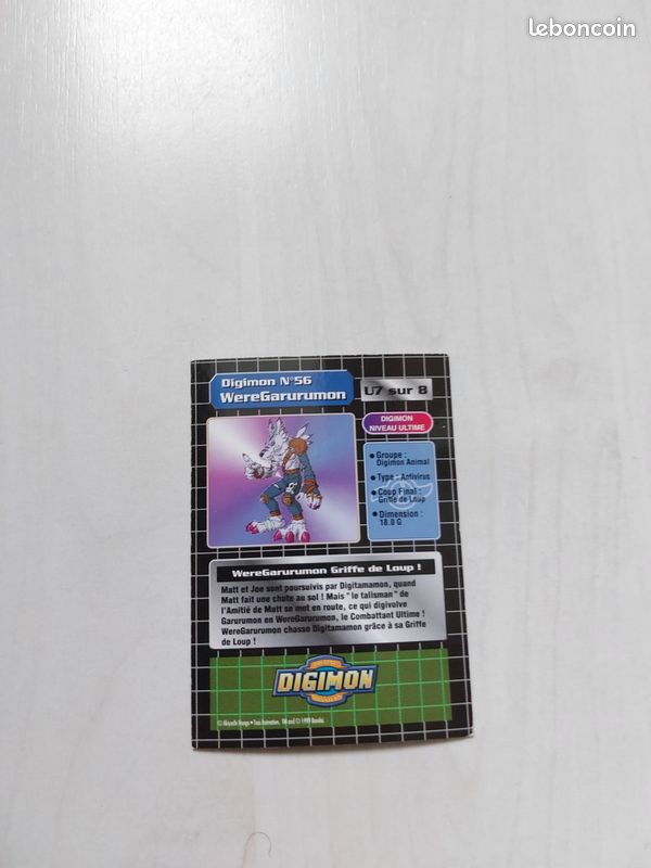 Carte Digimon Weregarurumon U7 / 8 Ultra rare Animation TV série animée ...