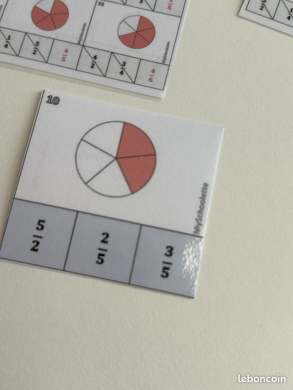 Jeu des fractions simples : cartes à pinces Galette (jeu série fraction ...