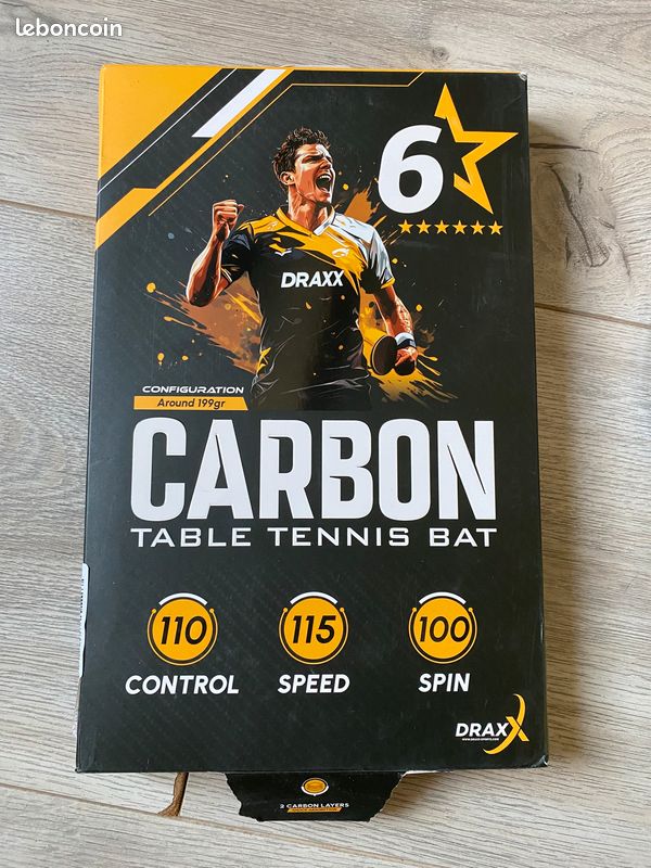Raquette de ping pong DRAXX 6 étoiles carbone / NEUF BOITE ABÎMÉE ...