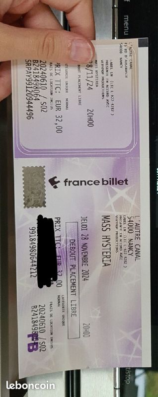 Billet Mass hysteria - Billetterie