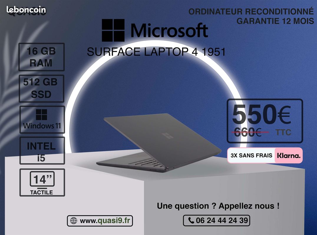 Microsoft Surface 4 15" i5 11e gen — Facture 📄 - Ordinateurs