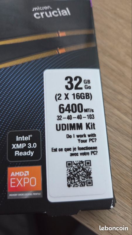 DDR5 XMP AMD Expo Crucial Micron 32Go (2x16Go) CL32 6400 Neuves ...