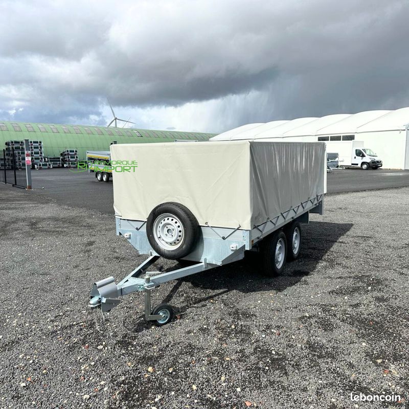Remorque double essieux plateau fixe ridelles aluminium 2 essieux PTAC ...