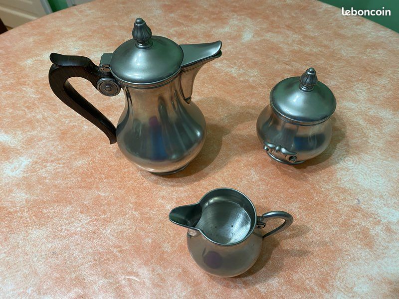 Lot 3 pièces service thé étain 95 poinçon étain d’art - Antiquités