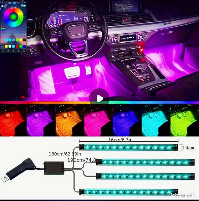 Ensemble de 4 kits d'éclairage intérieur de voiture à LED AVEC ...