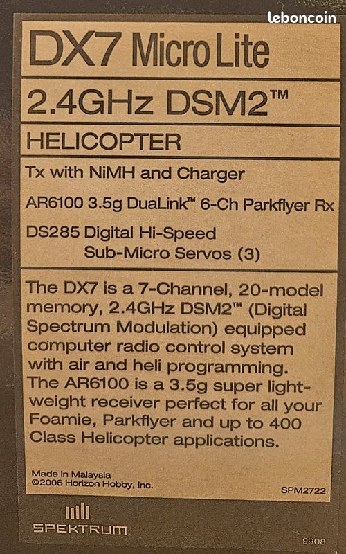 Hélicoptère Align 450SE V2 + Radio Spectrum DX7 - Modélisme