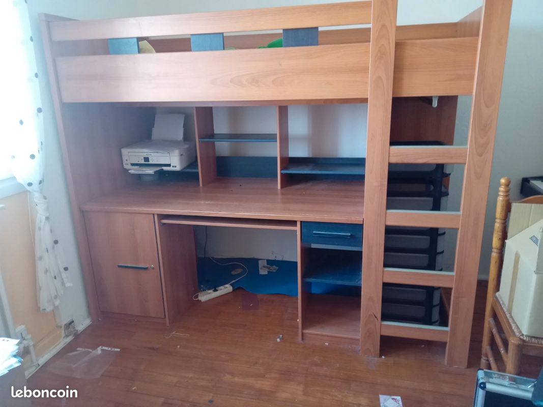 Bureau avec lit superposé et matelas 1 place - Ameublement