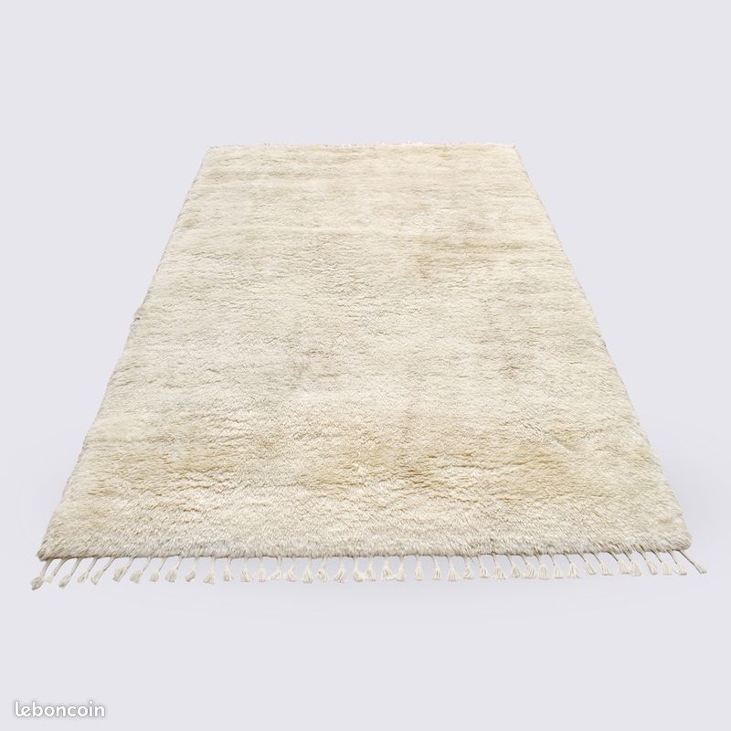 Tapis de salon berbère shaggy uni fait main en laine premium 160x230cm ...
