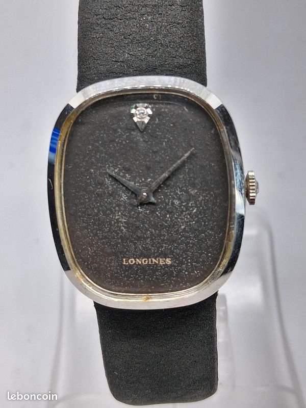 Montre vintage longines ellipse mécanique argenté bracelet cuir ...