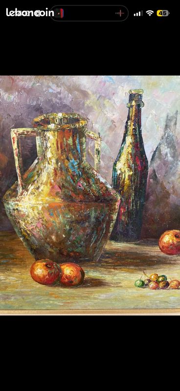 Grand Tableau Huile Sur Toile Nature Morte Aux Fruits Signé Robert k ...