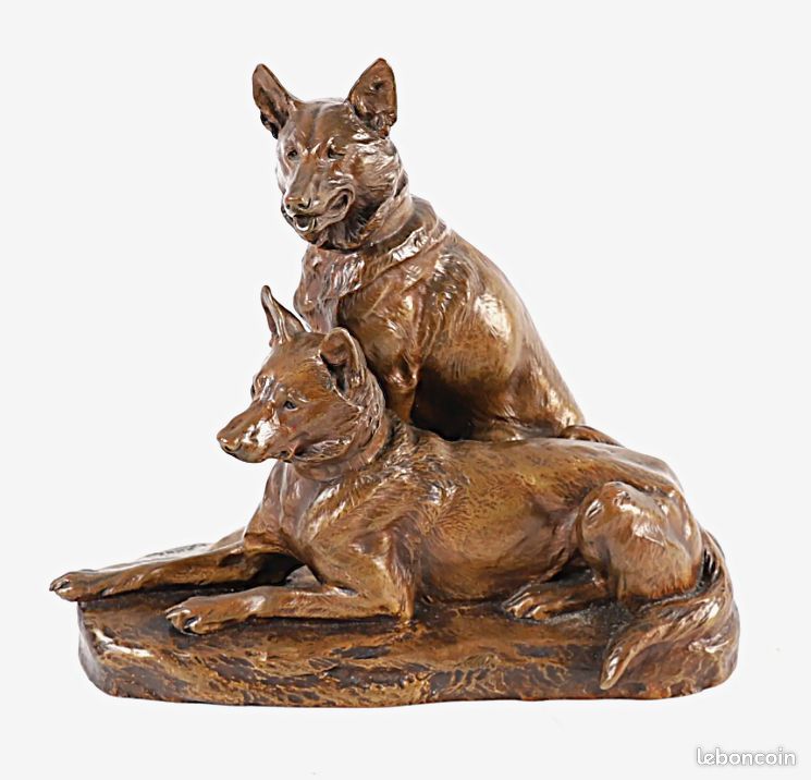 Louis Riché, Bergers Allemands, Bronze doré - Antiquités