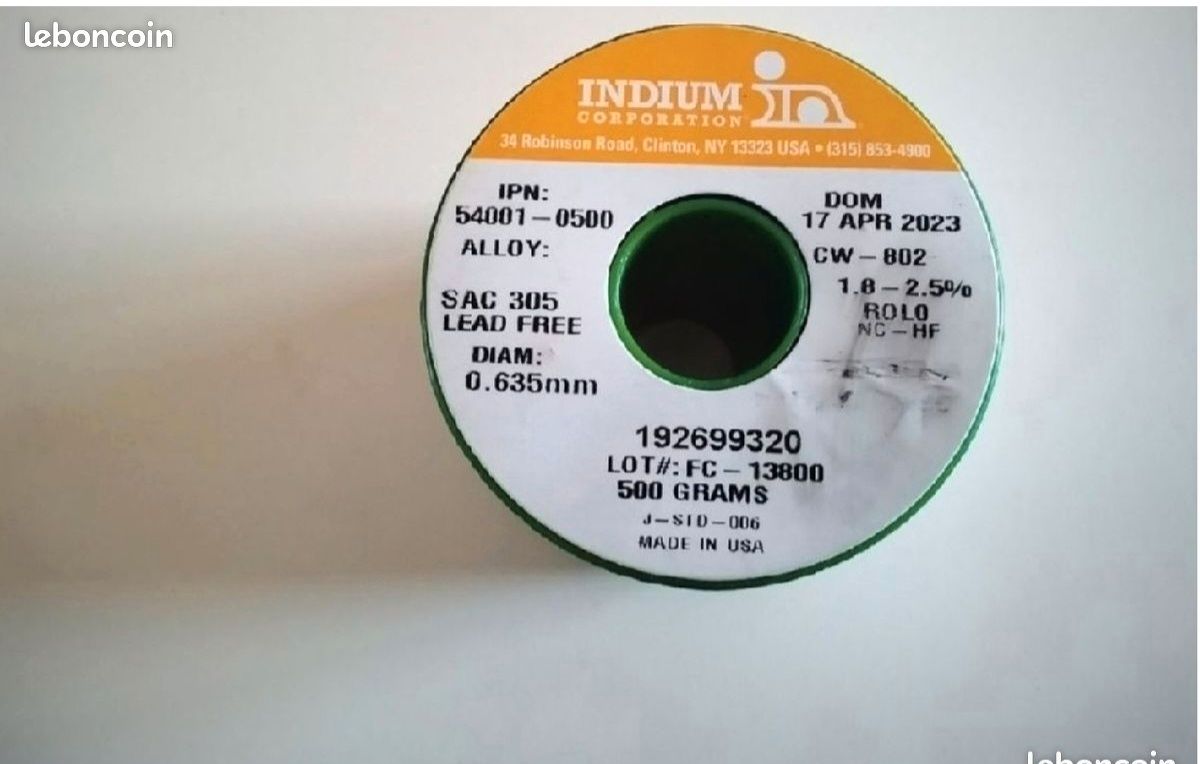 Bobine de fil à souder indium 500gr diamètre du fil 0,635 neuve - Bricolage