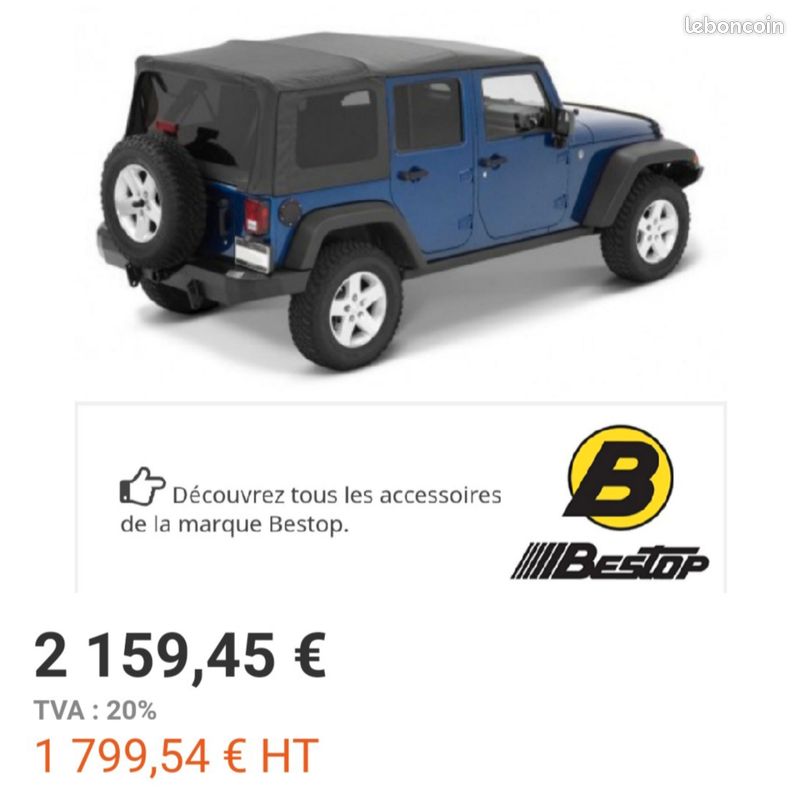 Capote bâche soft top Bestop jeep wrangler jk - Équipement auto