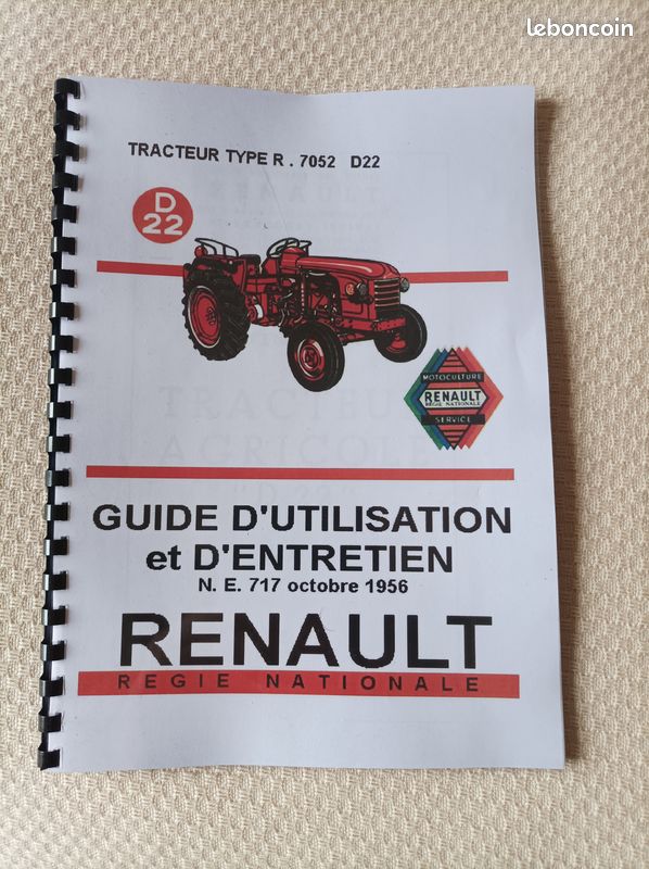 Tracteur RENAULT D22/N72 - Guide d'entretien - Tracteurs