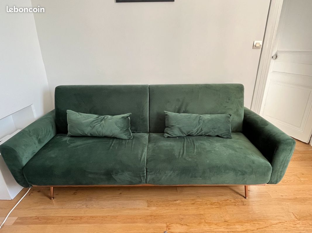 Canapé convertible velours vert - Ameublement
