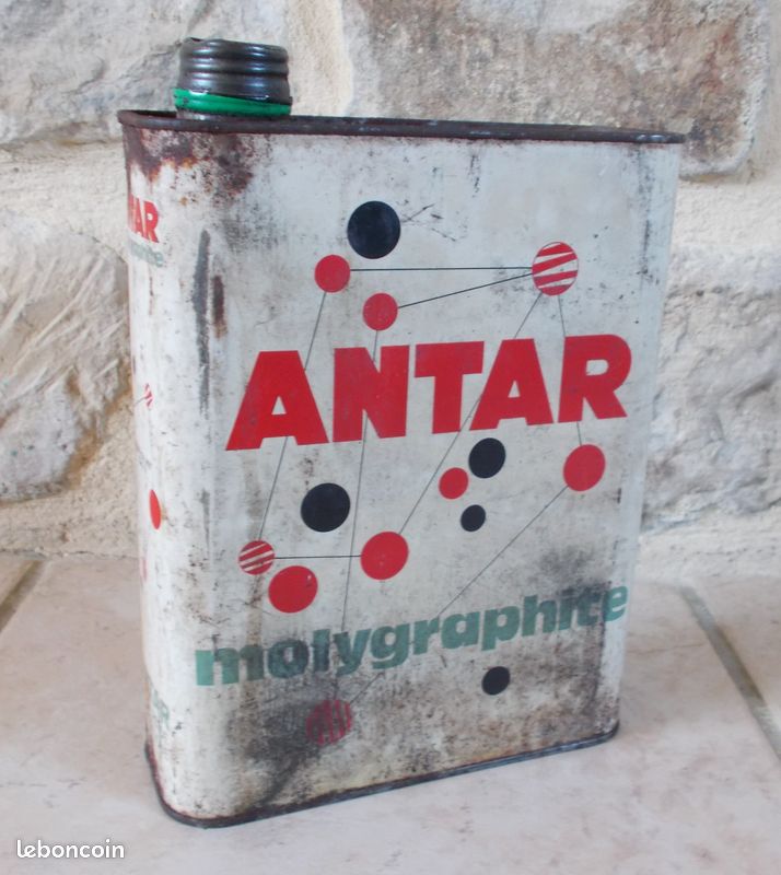 Ancien Bidon d'Huile ANTAR Molygraphite France Vintage oil can white ...