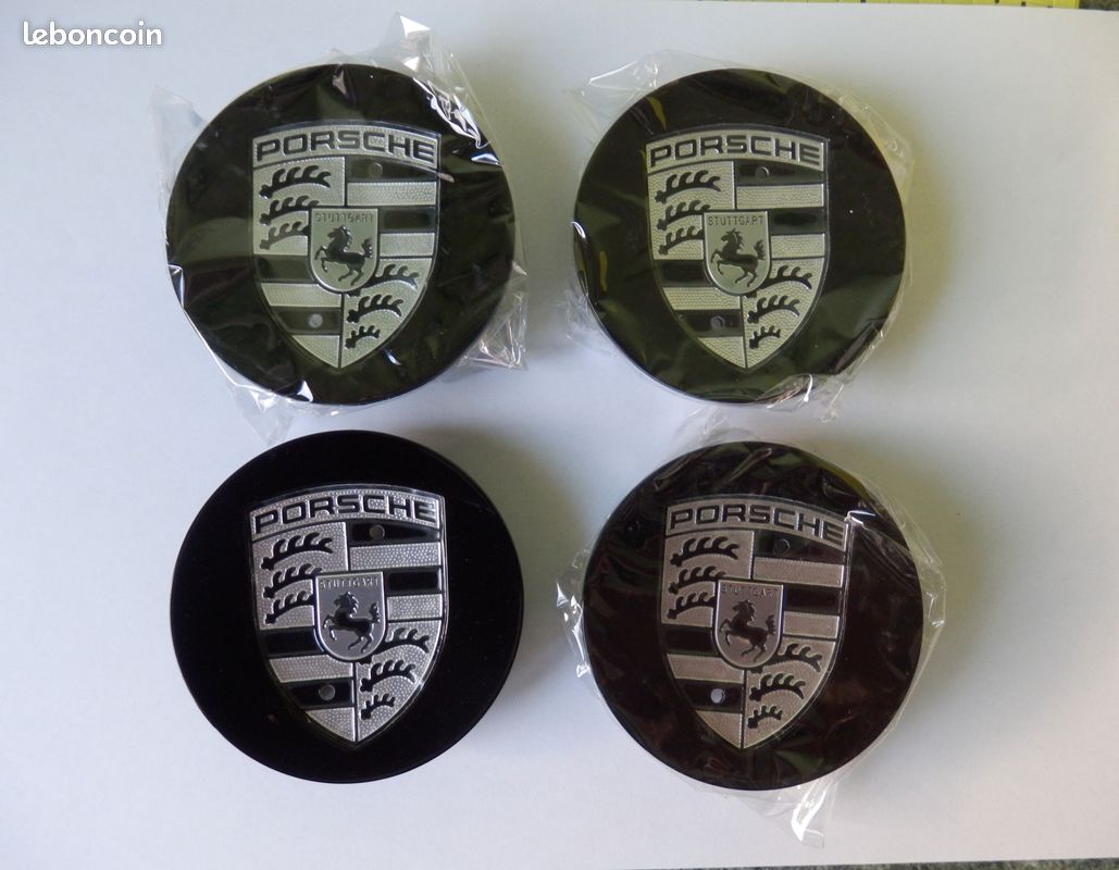 Centres de roues PORSCHE noir logo noir et gris les 4 en 76mm (envoi ...