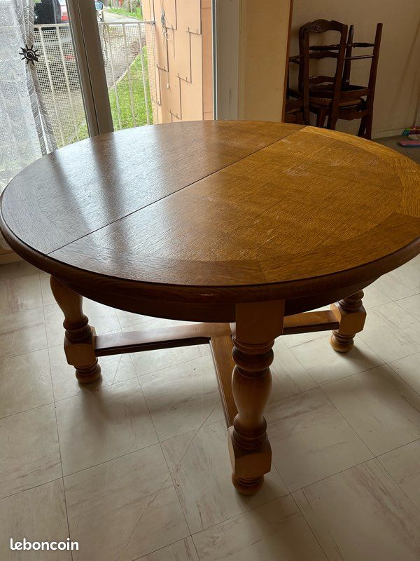 Table ronde avec rallonge + 6 chaises - Ameublement