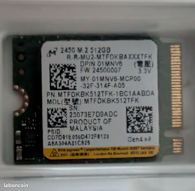 SSD 512 Go NVMe PCIe 4.0 – M.2 2230 – Neuf OEM - Accessoires informatique