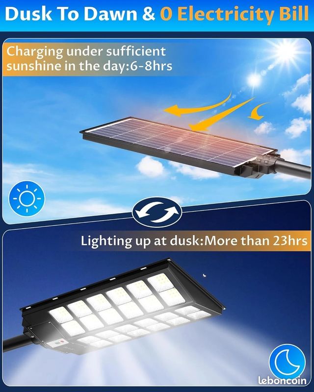 Gefolly SL-9800W Lampadaire Solaire Extérieur 860000LM LED 6500K IP67 ...