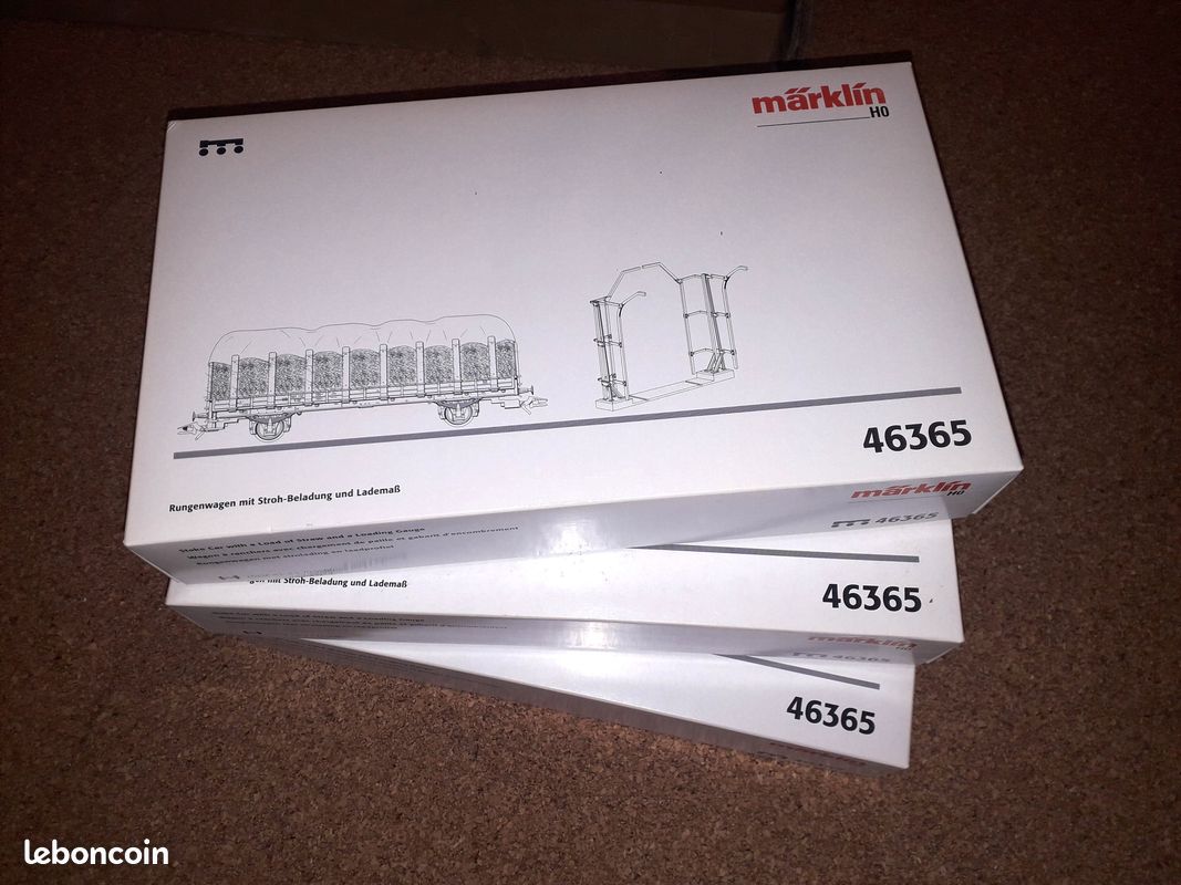 Lot de 3 coffrets MARKLIN Märklin 46365 HO AC Rungenwagen mit Stroh ...