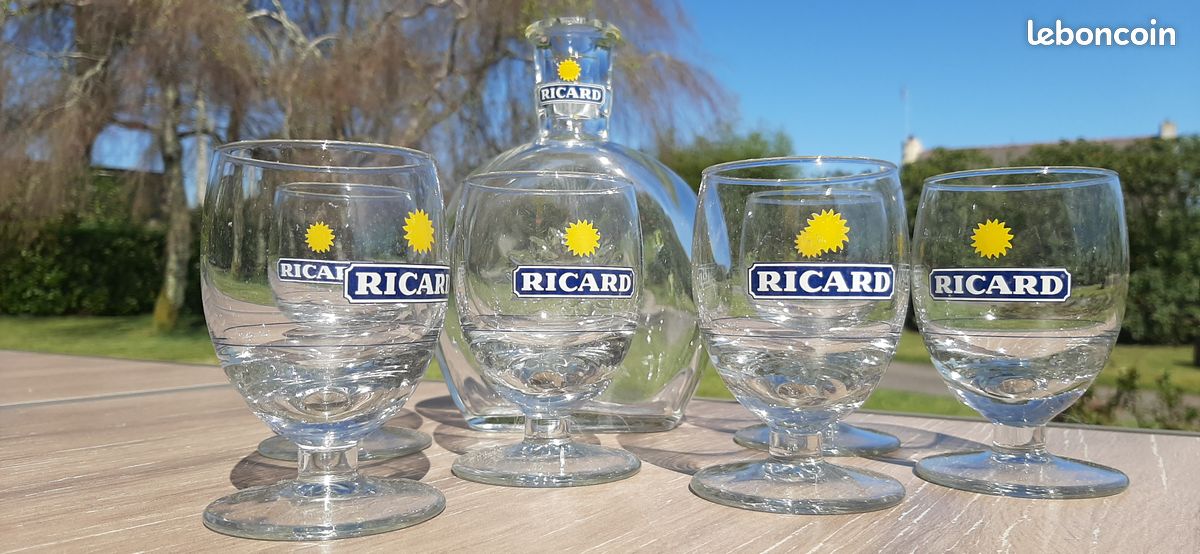 Verres Ricard soleil avec trait de marquage - avec carafe - Collection
