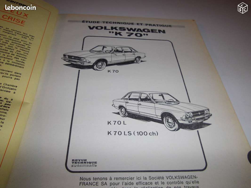 RTA N° 333. VW. VOLKSWAGEN. K70. L-LS. Mars 1974 - Équipement auto