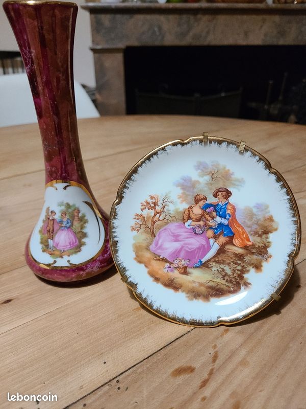 Vase et petite assiette porcelaine de Limoges - Collection
