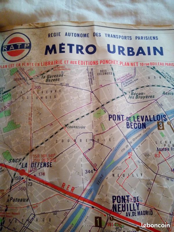 Plan métro urbain Paris RATP éditions ponchet grand format - Collection