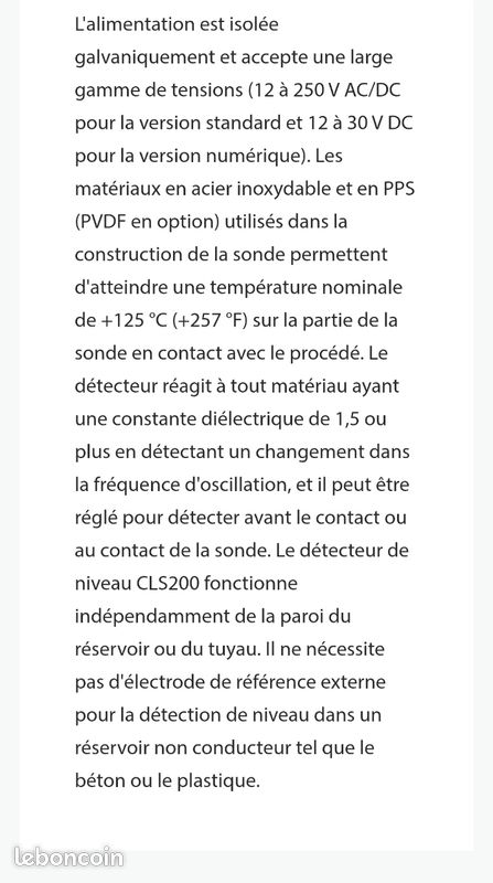 Détecteur de niveau cls200 - Équipements industriels
