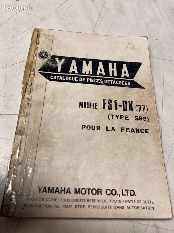 Yamaha 50 FS1 DX 1977 type 599 catalogue pièces détachées - Équipement moto