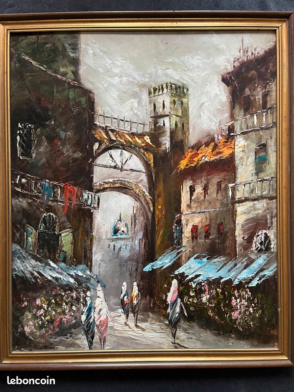 Tableau huile sur bois« La Casbah «signé Komp - Décoration