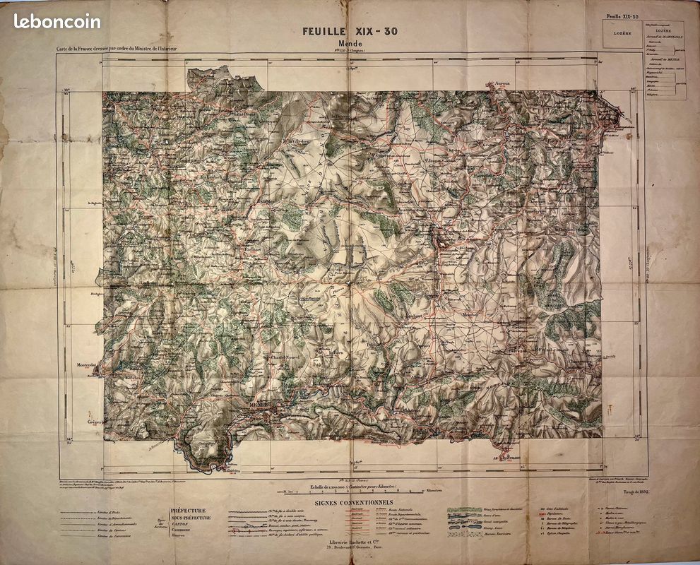 Mende - Carte géographique ancienne (Lozère, Châteauneuf-de-Randon ...