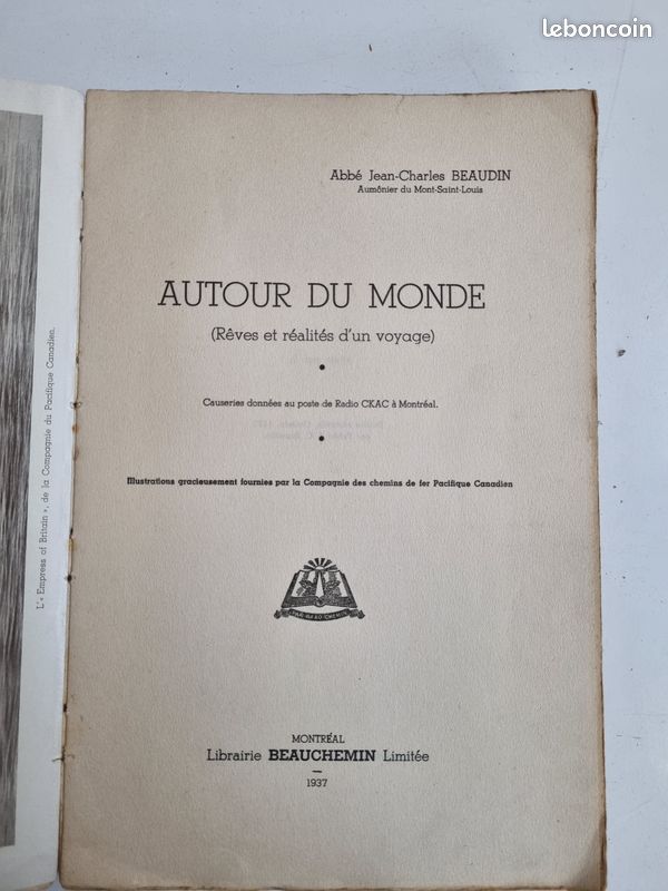 Autour du monde – Abbé J.-C. Beaudin (1937) – Beauchemin – Livre ancien ...