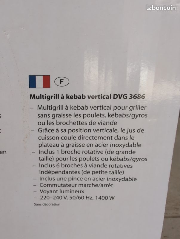 Appareil Döner Kebab / Rôtisserie verticale Clatronic DVG 3686 – Neuf ...