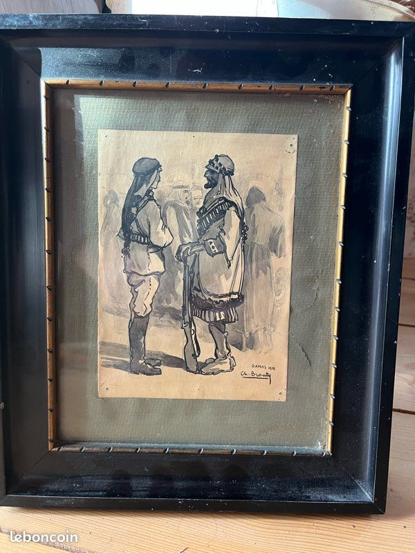 Dessins 1918 Ch . Brouty Damas esquisse estampe - Collection