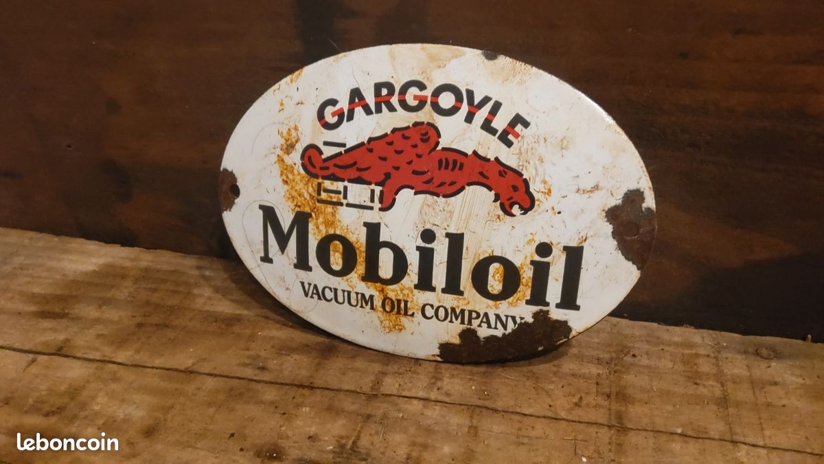 Plaque emaillee Mobiloil Gargoyle motors oïl Automobilia garage atelier ...