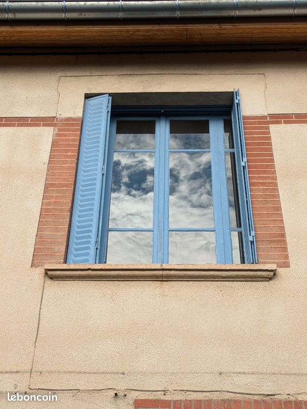 Fenêtres anciennes simple vitrage et persiennes bleu pastel - Bricolage