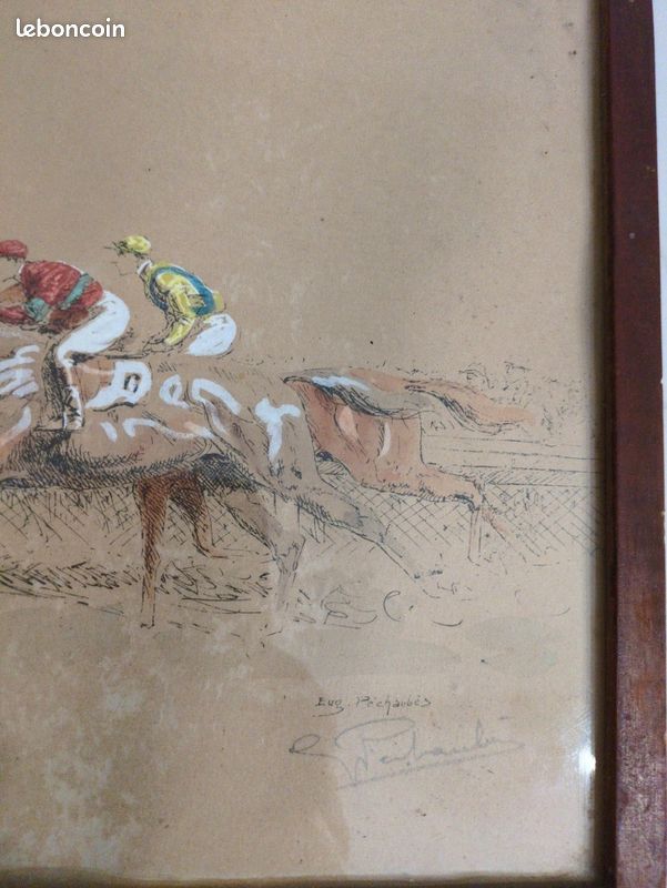 Tableau sous verre Eugène Pechaubes Chevaux de course - Collection