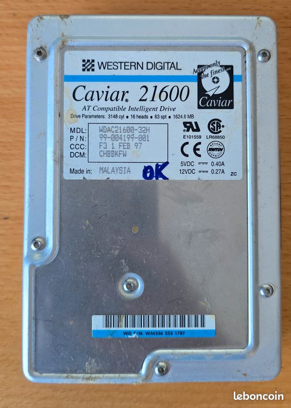 Disque dur IDE Caviar 21600 de 1,6 Go testé et fonctionnel ...