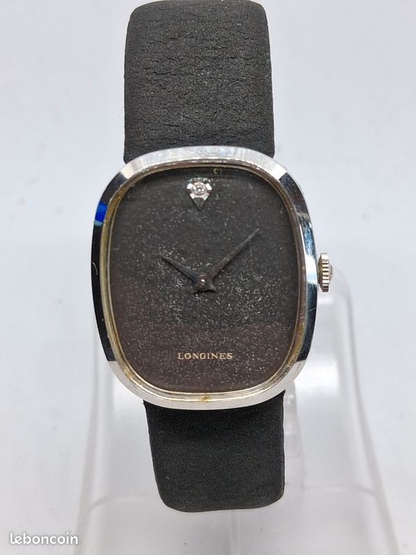 Montre vintage longines ellipse mécanique argenté bracelet cuir ...