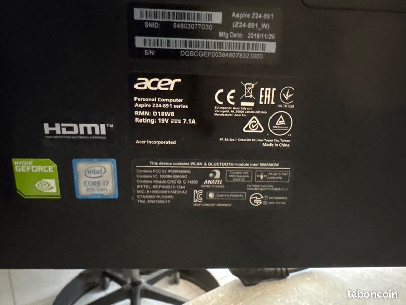 Acer aspire z24-891 i7 tout en un écran 24 pouce tactile - Ordinateurs
