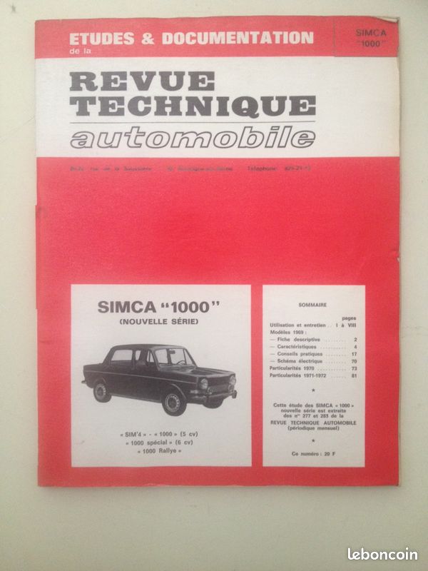 Revue automobile Simca 1000 - Équipement auto