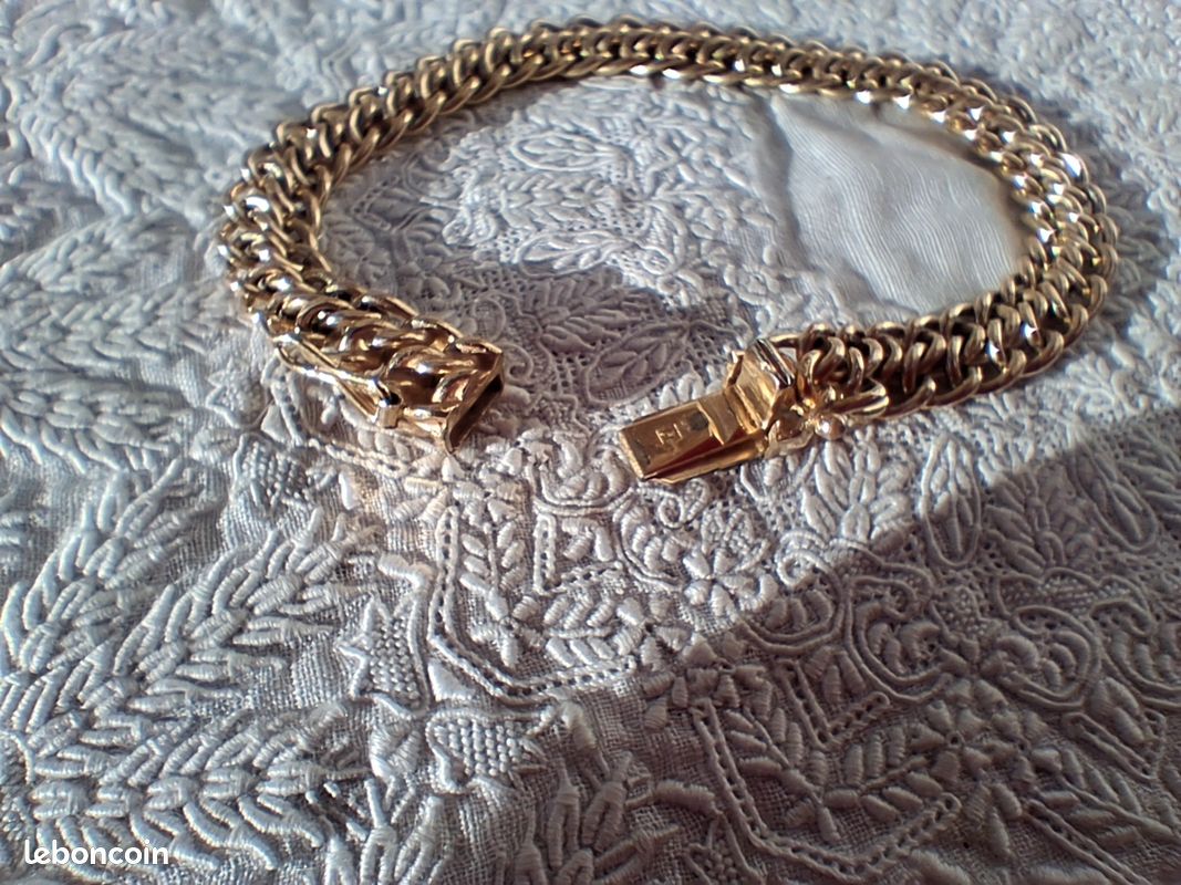 Bracelet gourmette double maille americaine plaqué or G-L 18 carat ...